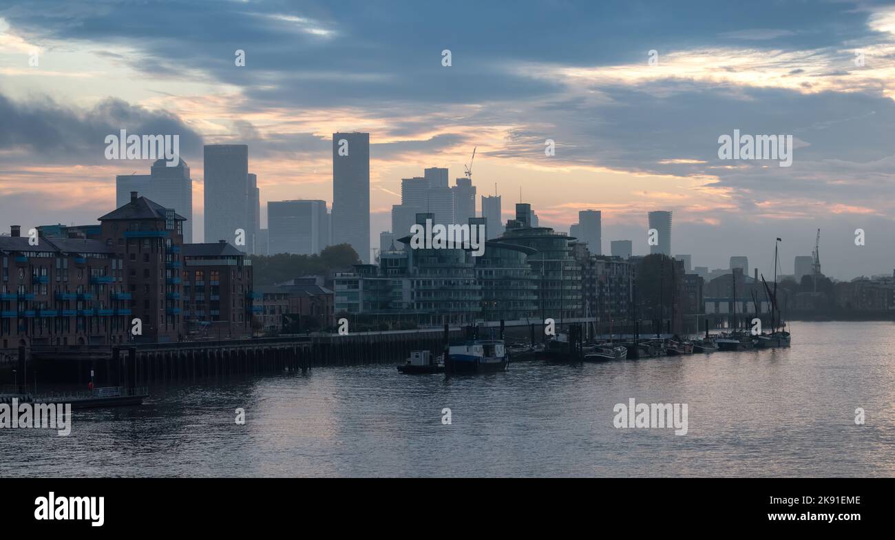 View of River Thames and City Skyline during dramatic sunrise. City of ...