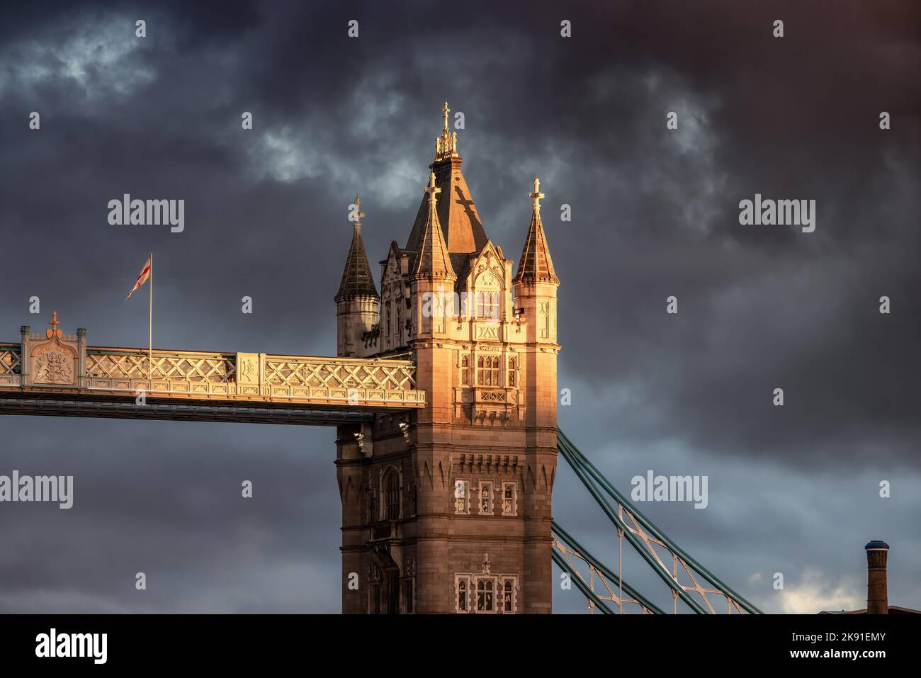 Historic Bridge over River Thames and Cityscape Skyline during dramatic ...