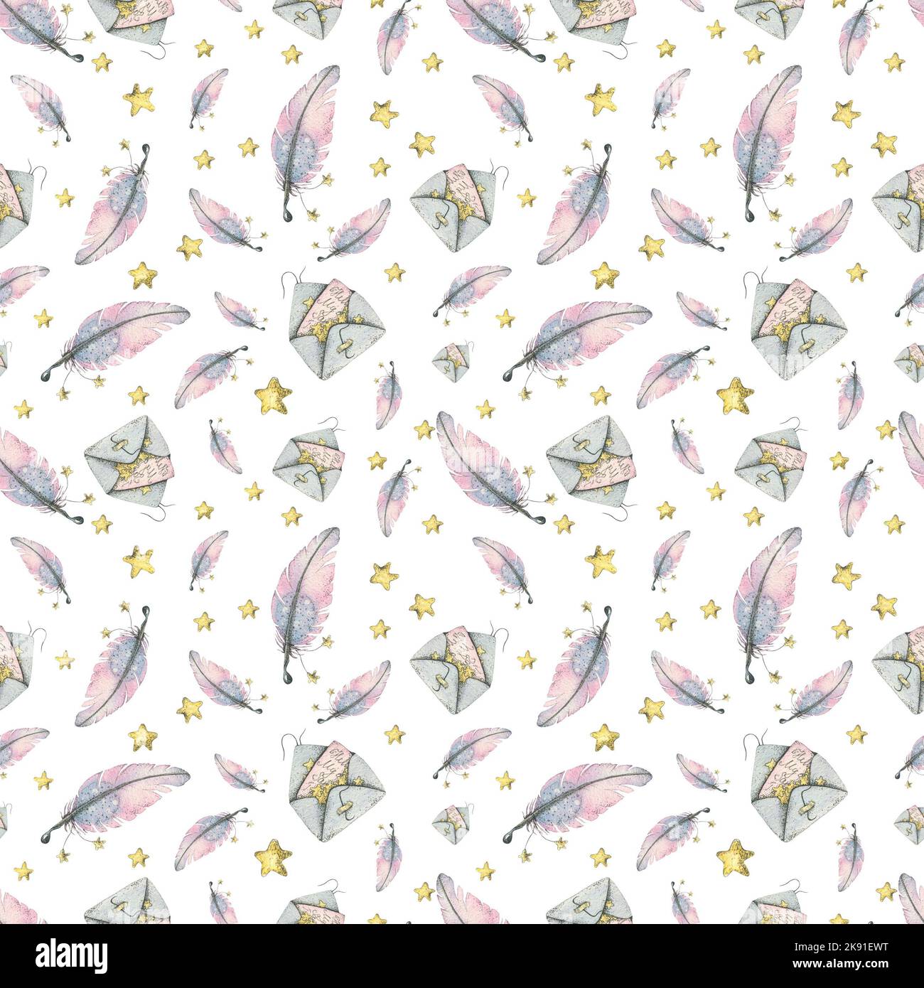 Magic letters for Santa Claus with feathers and stars on a white ...