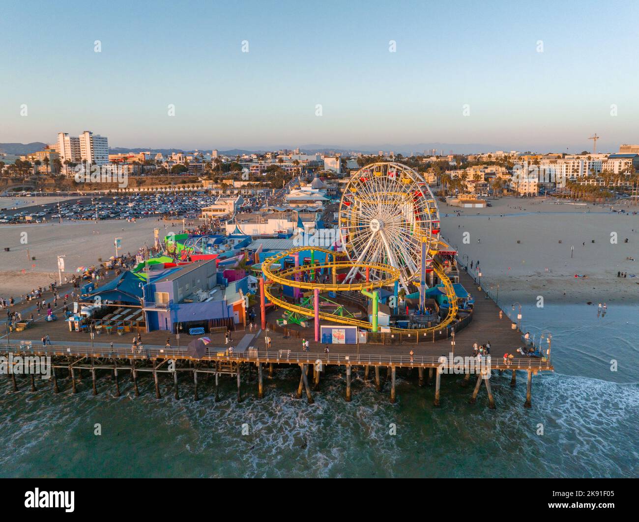 Panoramic aerial view of the Santa Monica Beach and the Pier Stock ...