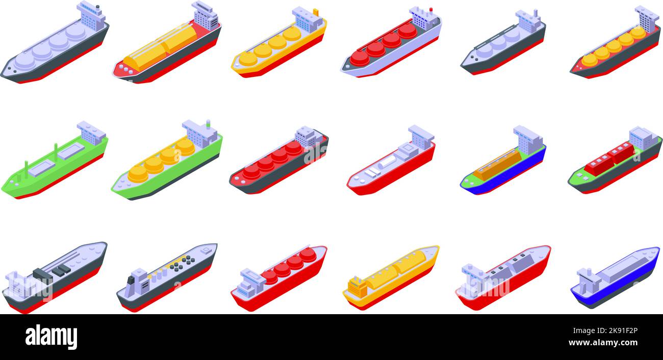 Gas carrier ship icons set isometric vector. Gas energy. Pipe fuel ...