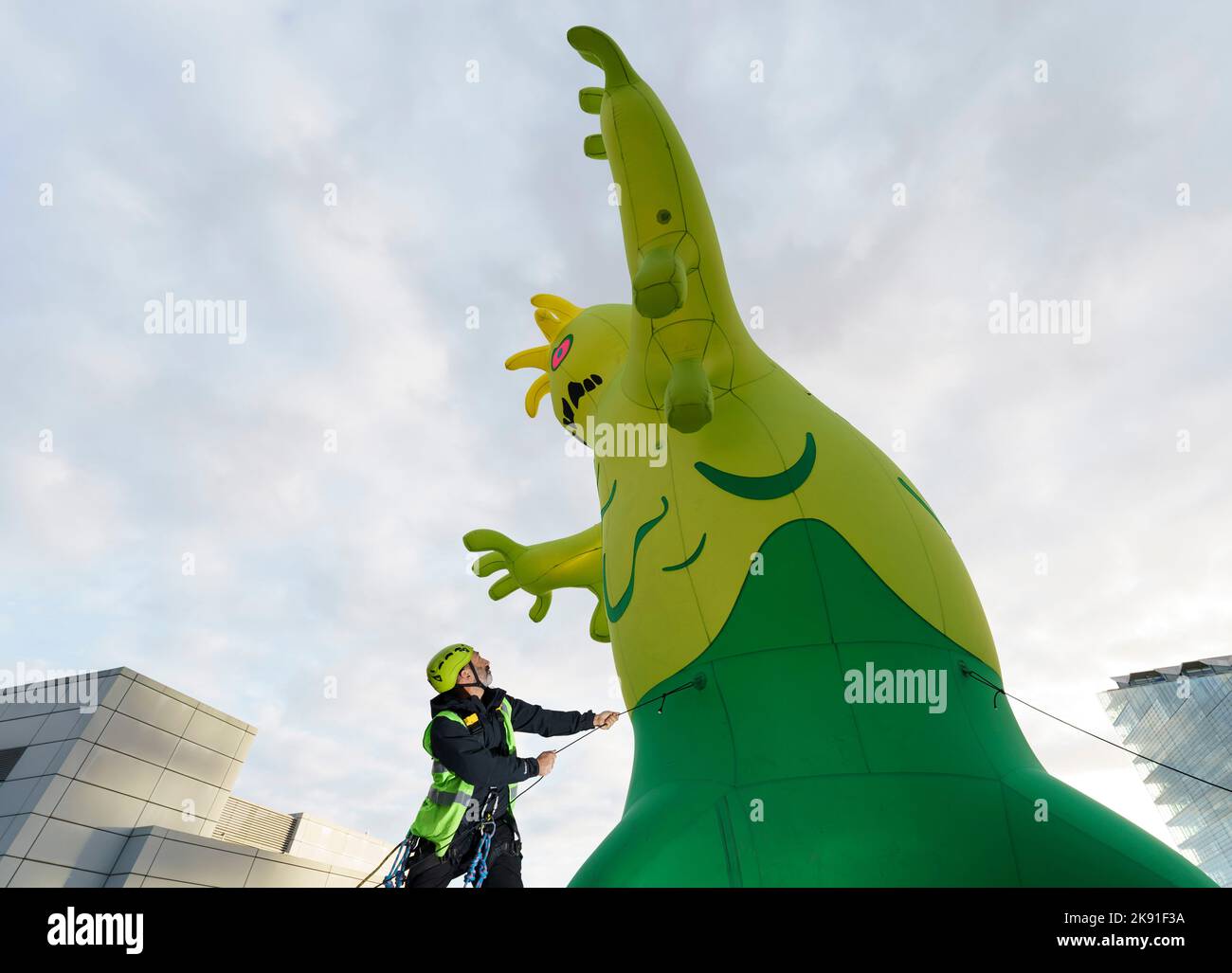 EDITORIAL USE ONLY Artist Luke Egan makes a final check on the Horrible ...