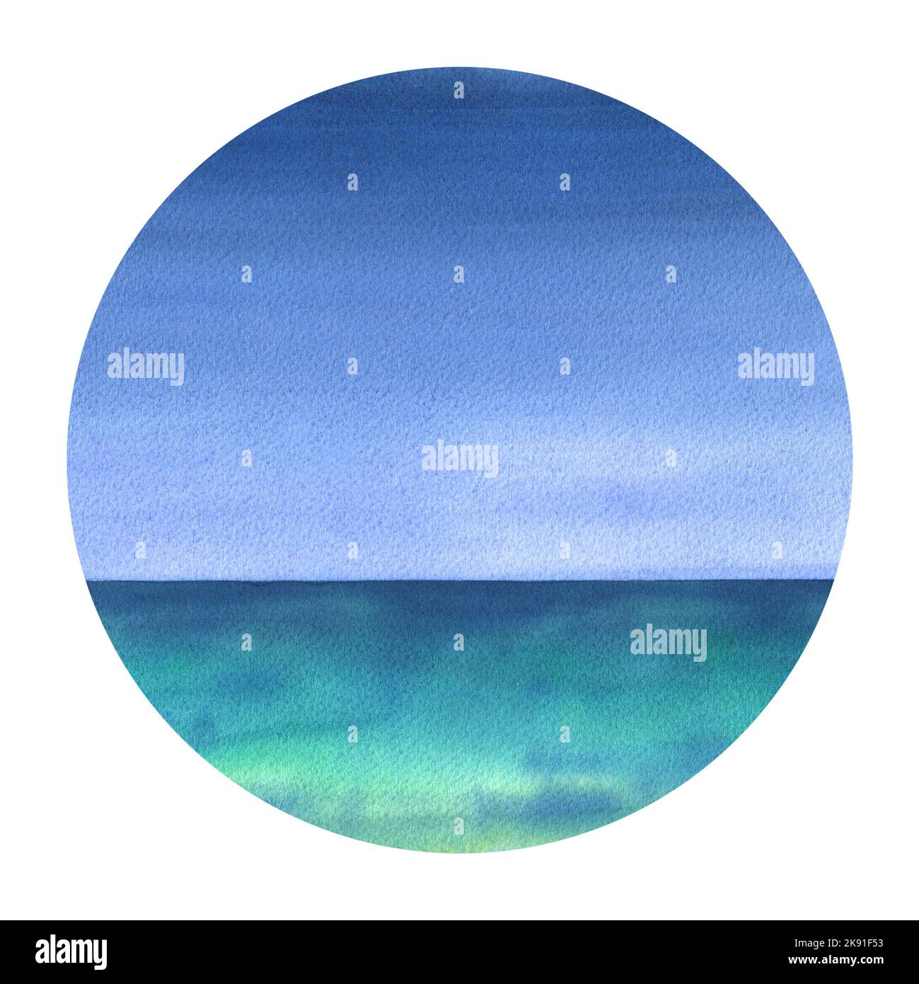 Watercolor illustration, background with blue sky and azure, turquoise ...