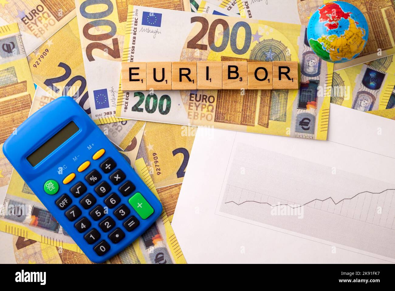 Word EURIBOR Is Written In Wooden Letters On Background Of 200 Euro ...