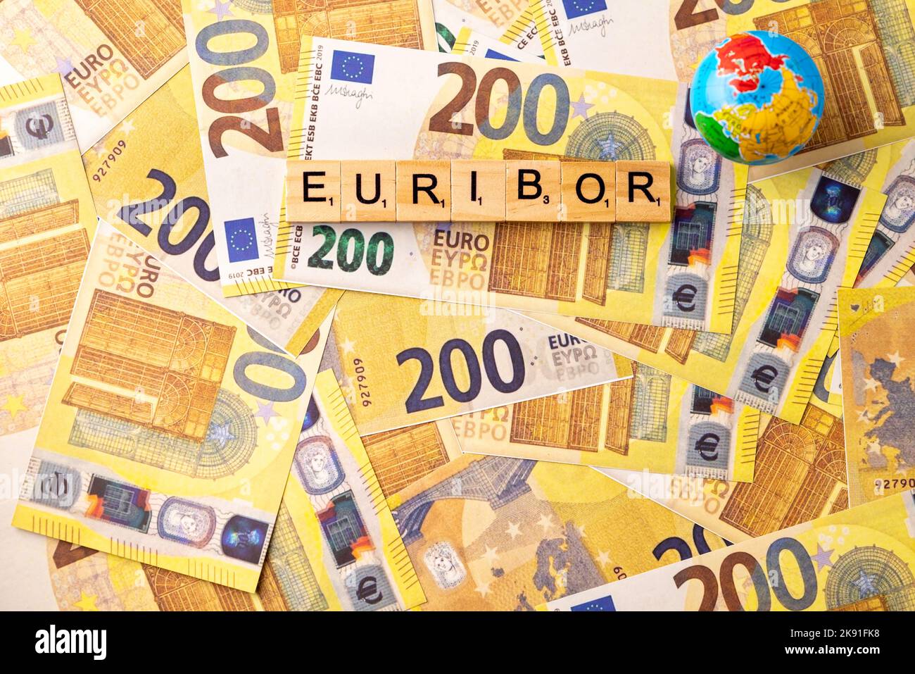 Word EURIBOR Is Written In Wooden Letters On Background Of 200 Euro ...
