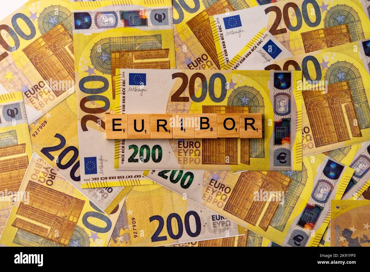 Word EURIBOR Is Written In Wooden Letters On Background Of 200 Euro ...