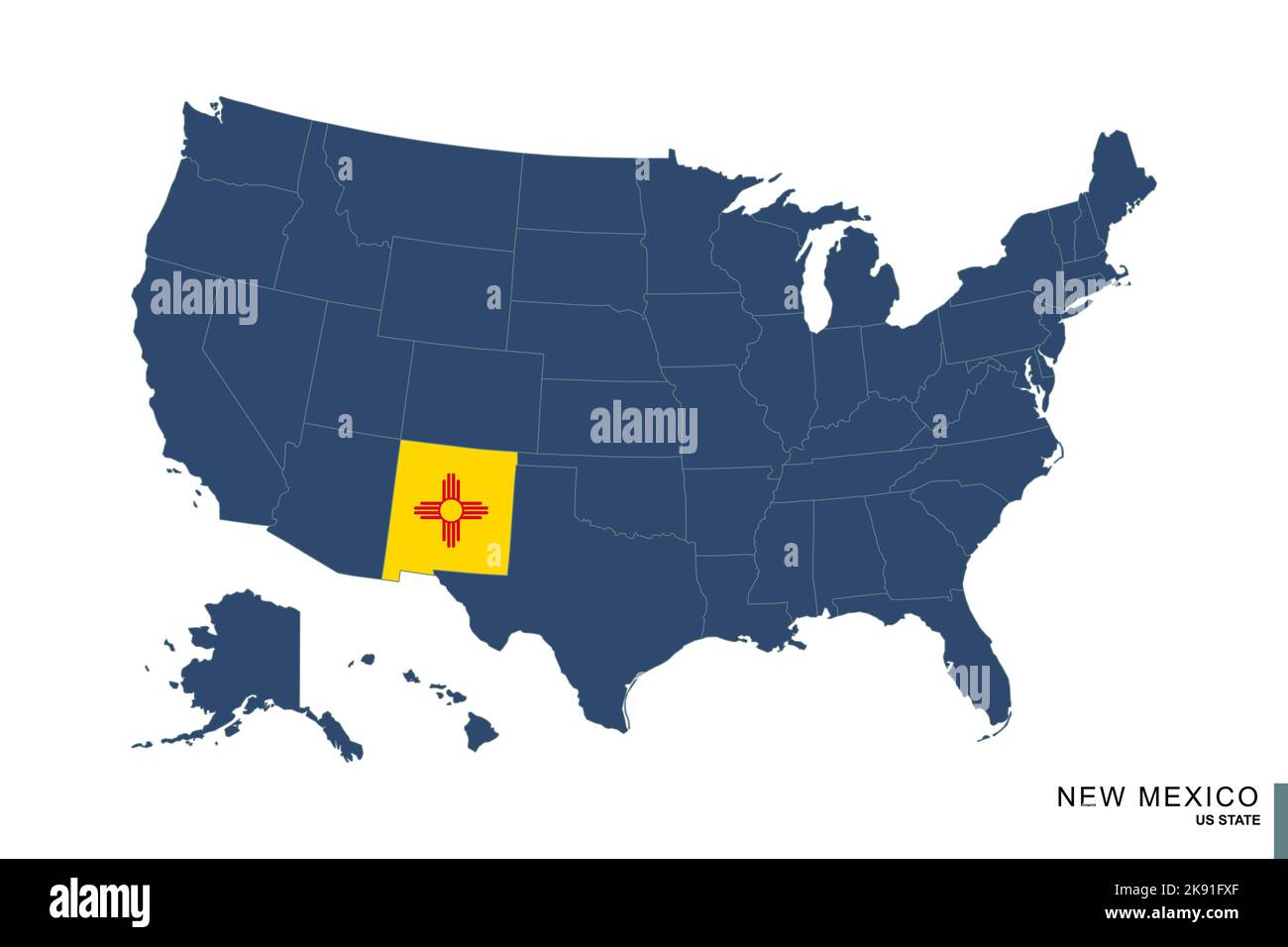 State of New Mexico on blue map of United States of America. Flag and ...