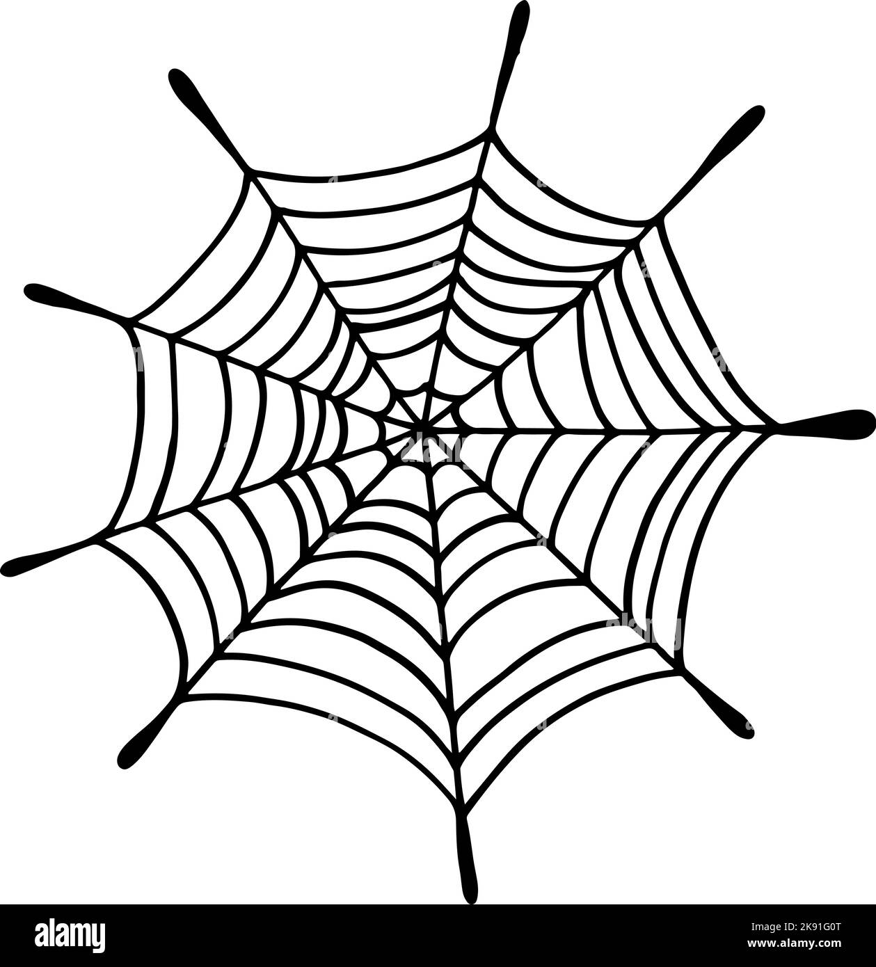 Simple spider web. Halloween doodle cute sticker. Coloring page line ...