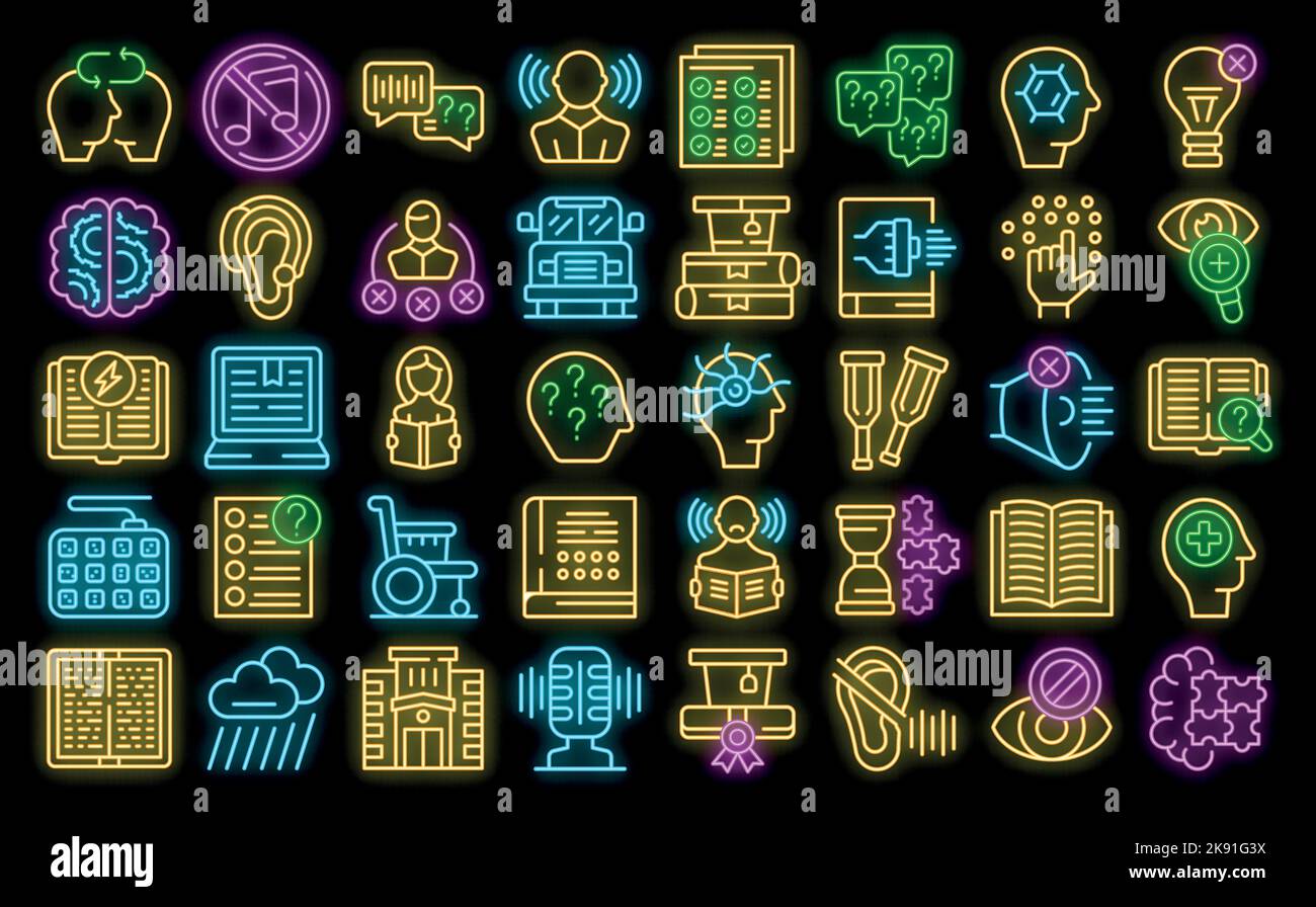 Learning disability icons set outline vector. Inclusive education ...