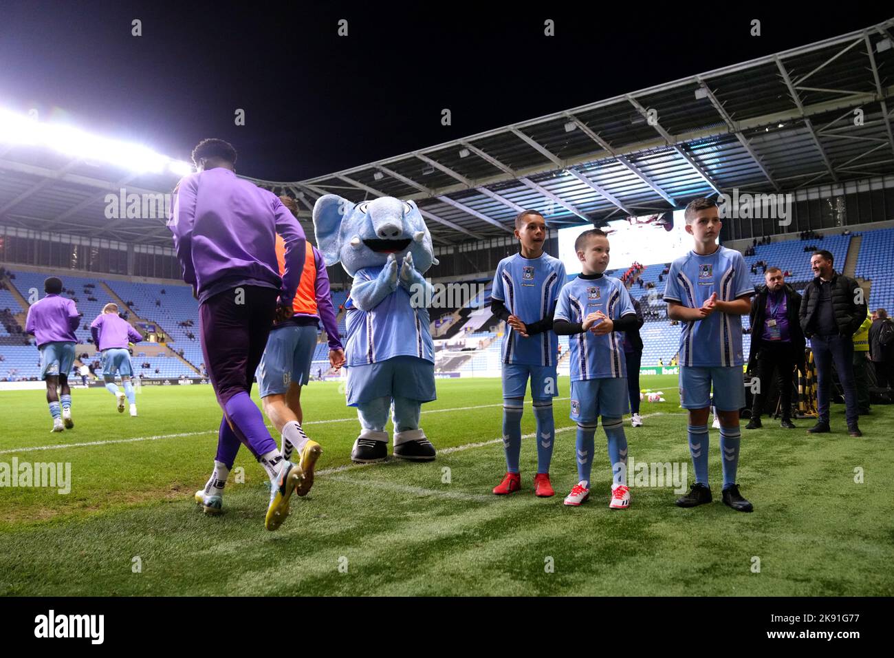 Coventry City mascots pose with Sky Blue Sam ahead of the Sky Bet ...