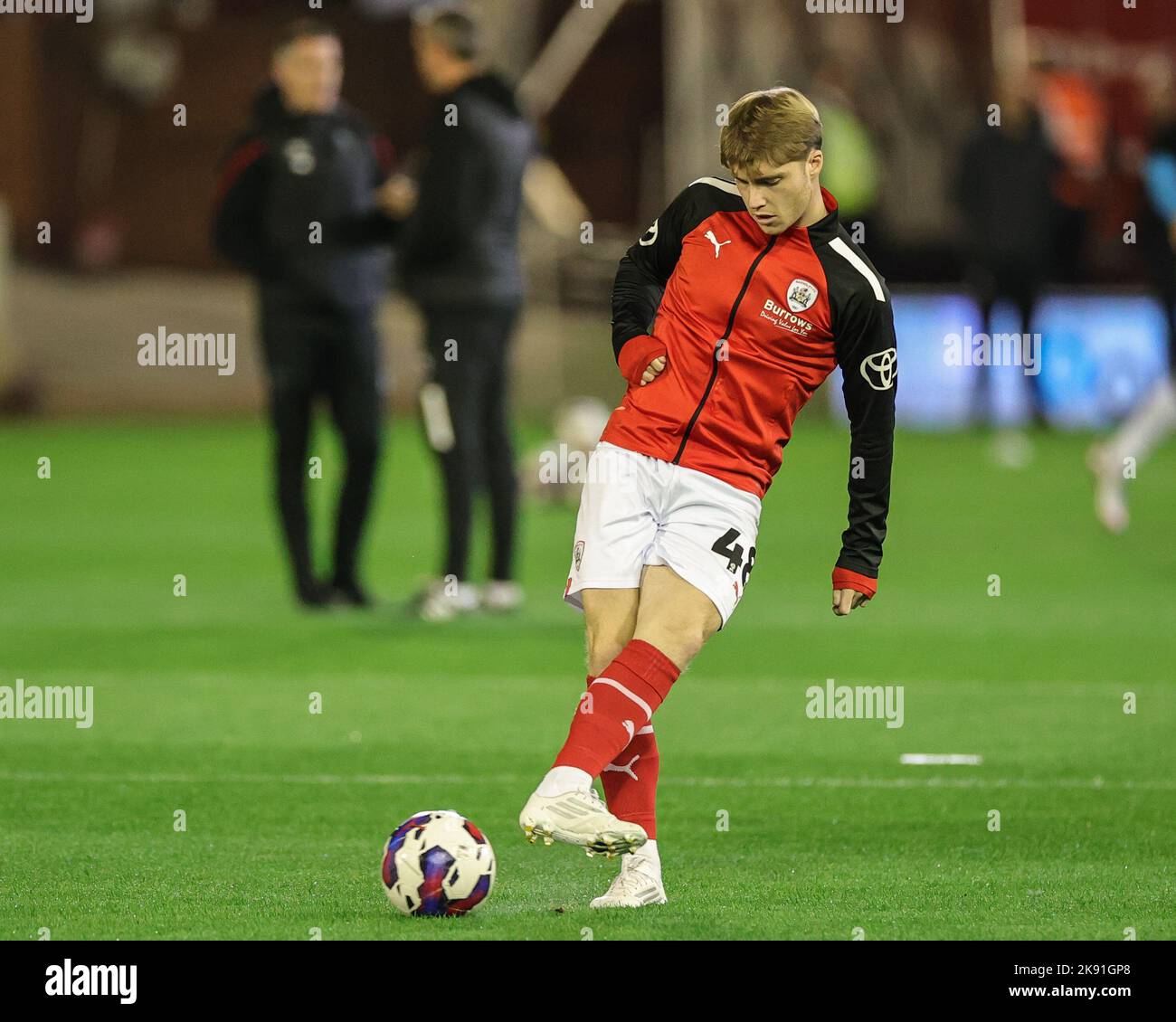Luca Connell #48 of Barnsley during pre-game warm up before the Sky Bet ...