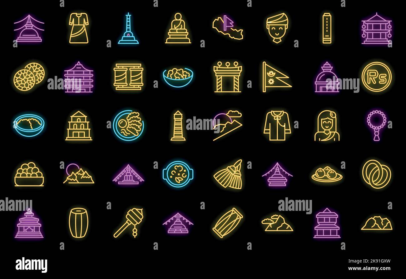 Kathmandu icons set outline vector. Nepal landmark. Tourism skyline ...