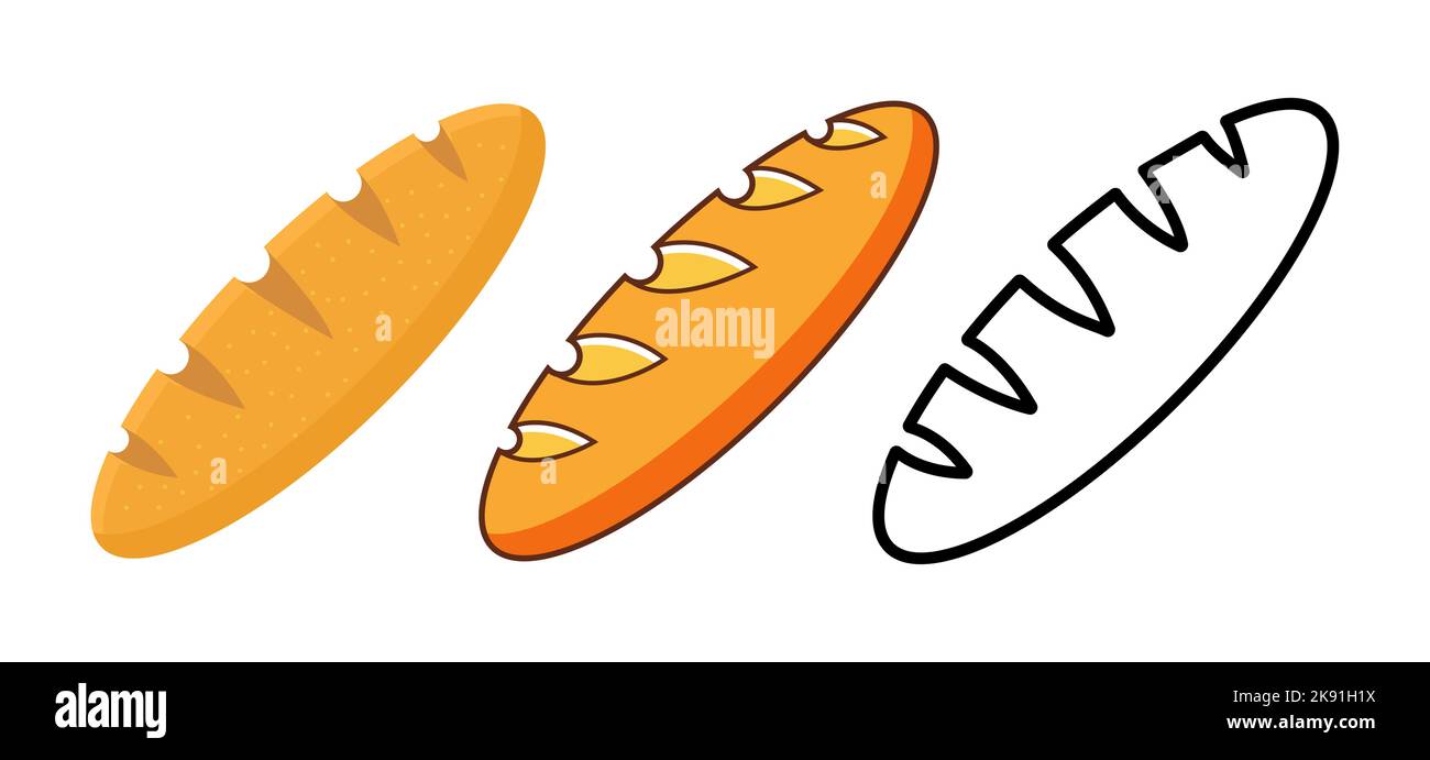 Vector french line bread illustration baguette logo. Food bread flat ...