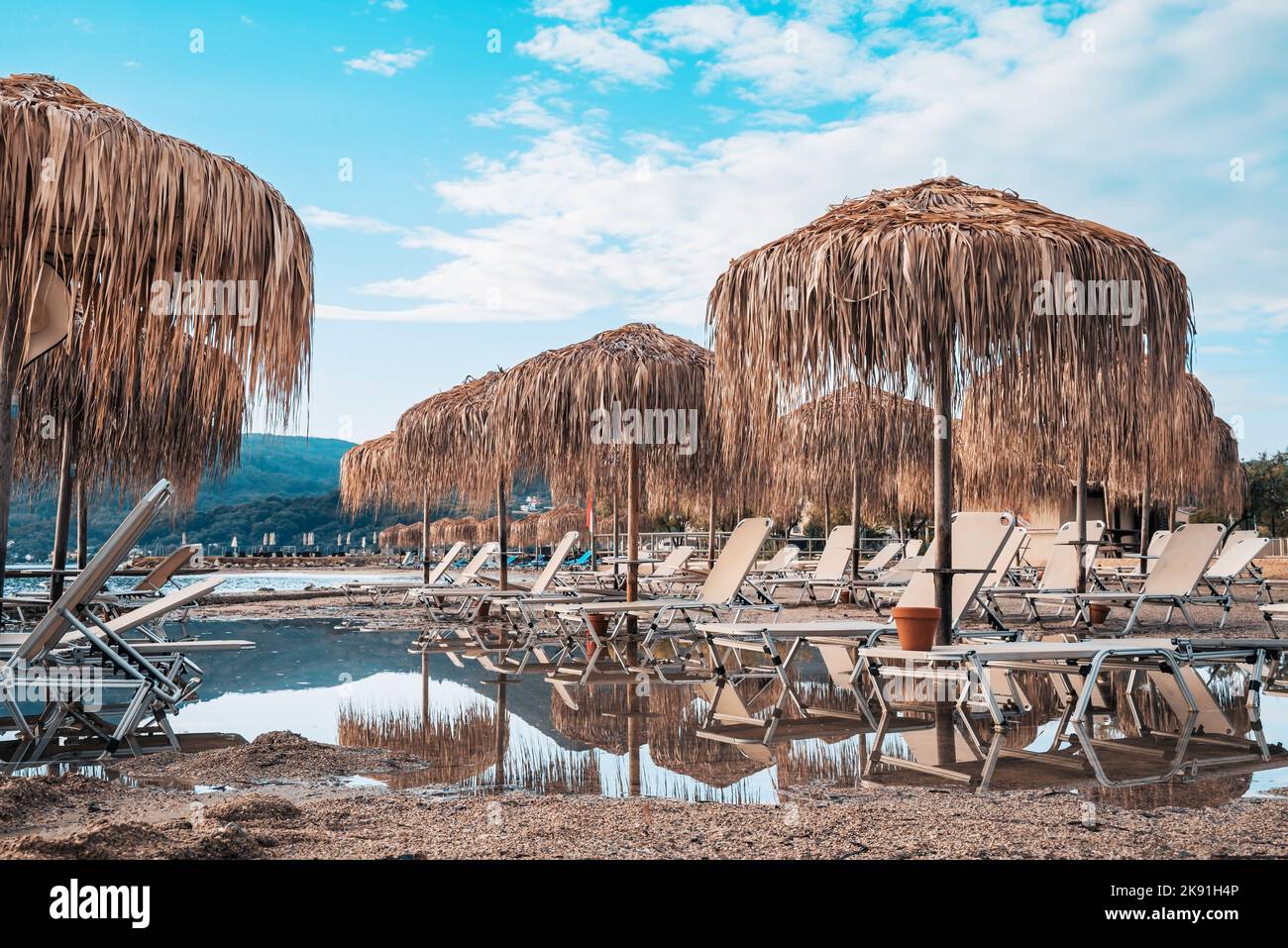 Beach Chairs And Umbrellas After A Small Storm Moraitika, Corfu, Greece ...