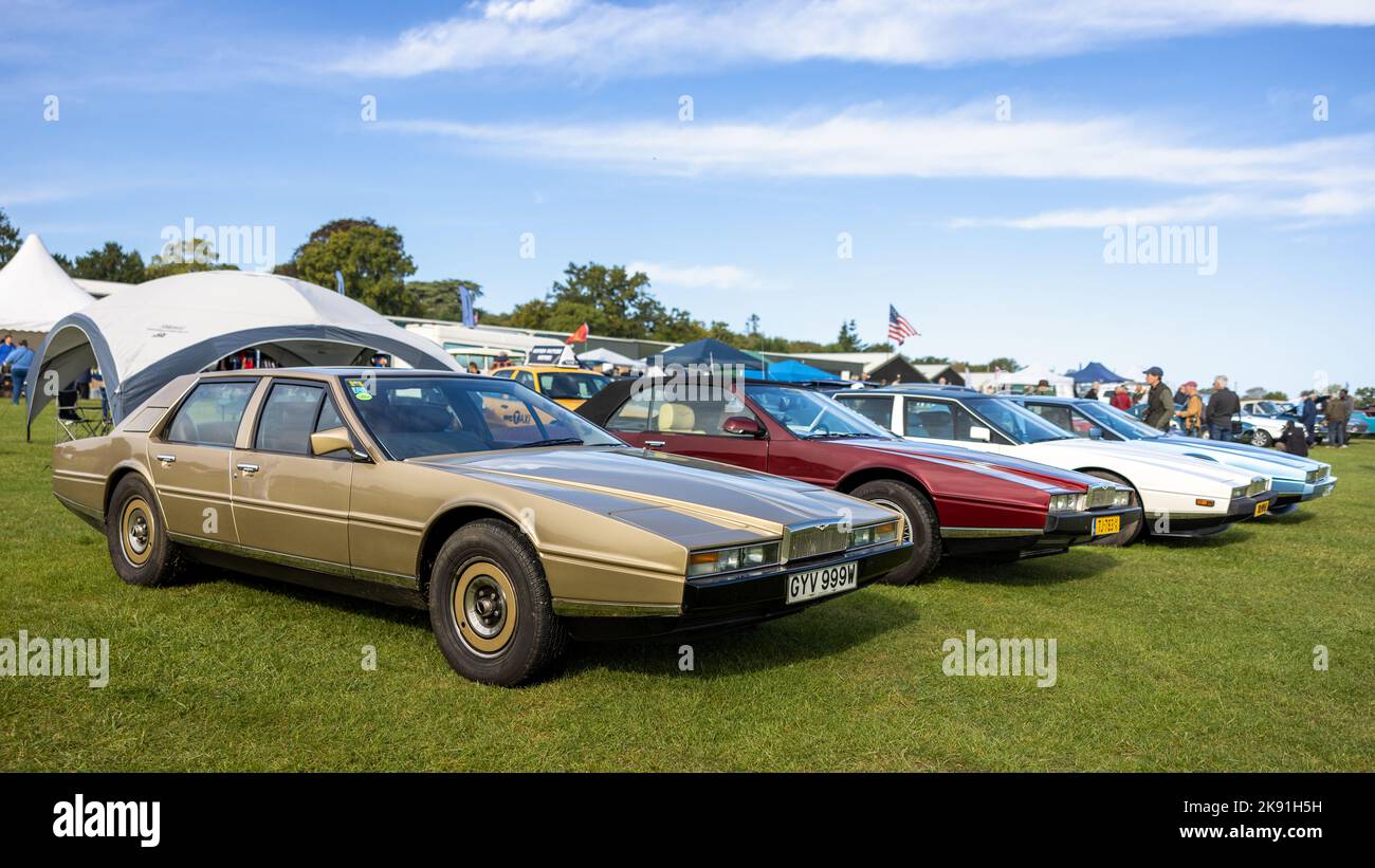 Collection of 4 Aston Martin Lagonda automobiles on display at the Race ...