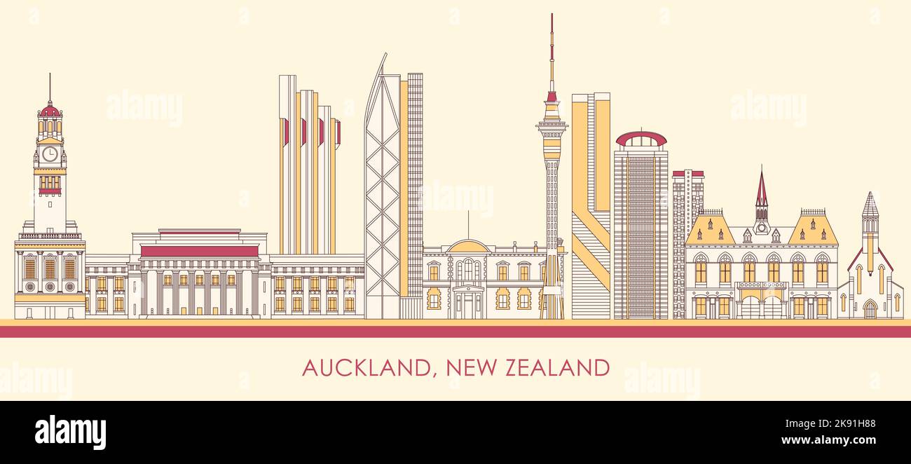Cartoon Skyline panorama of city of Auckland, New Zealand - vector ...