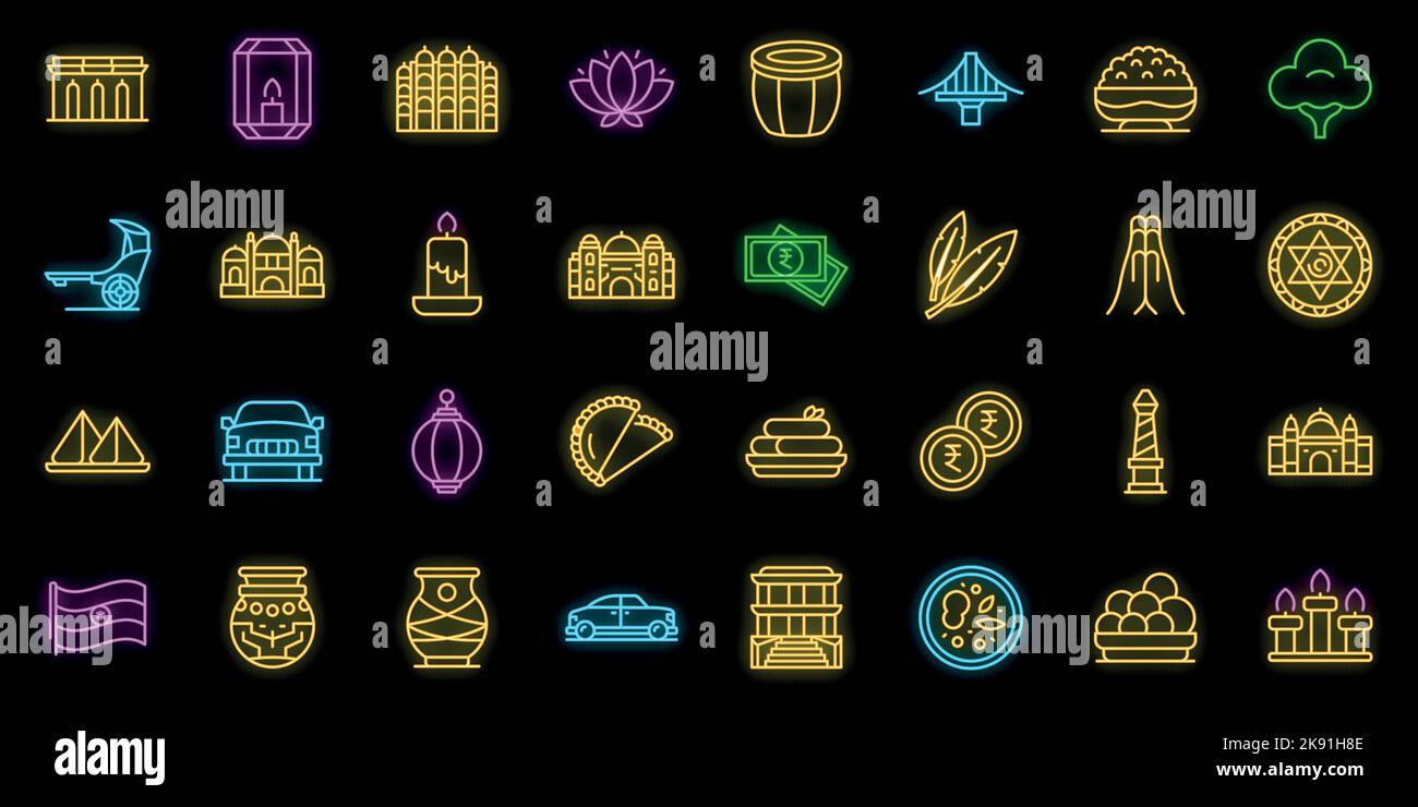 Kolkata icons set outline vector. India city. Memorial bridge neon ...