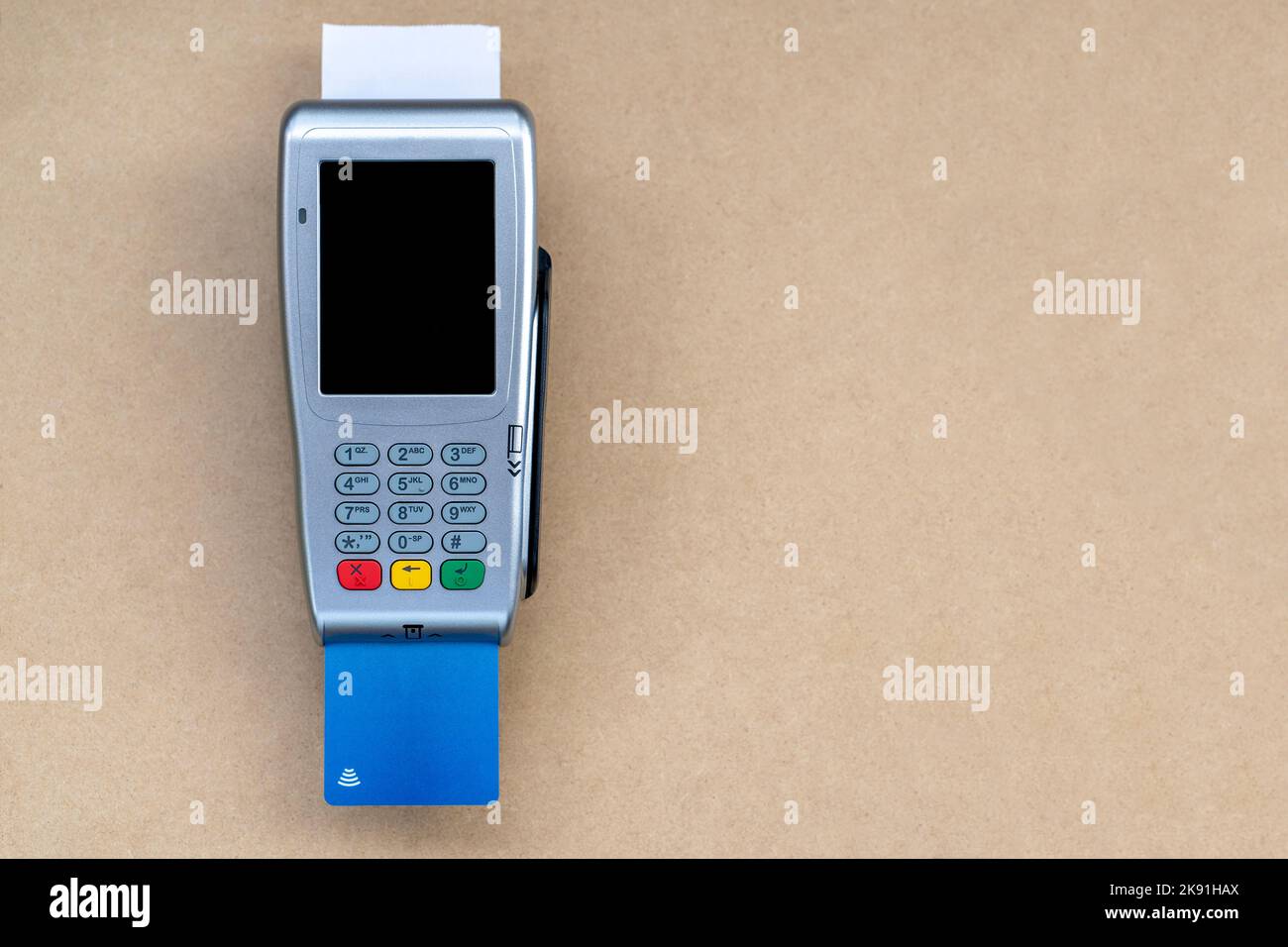 Payment terminal with white label credit card, symbol of buying and ...