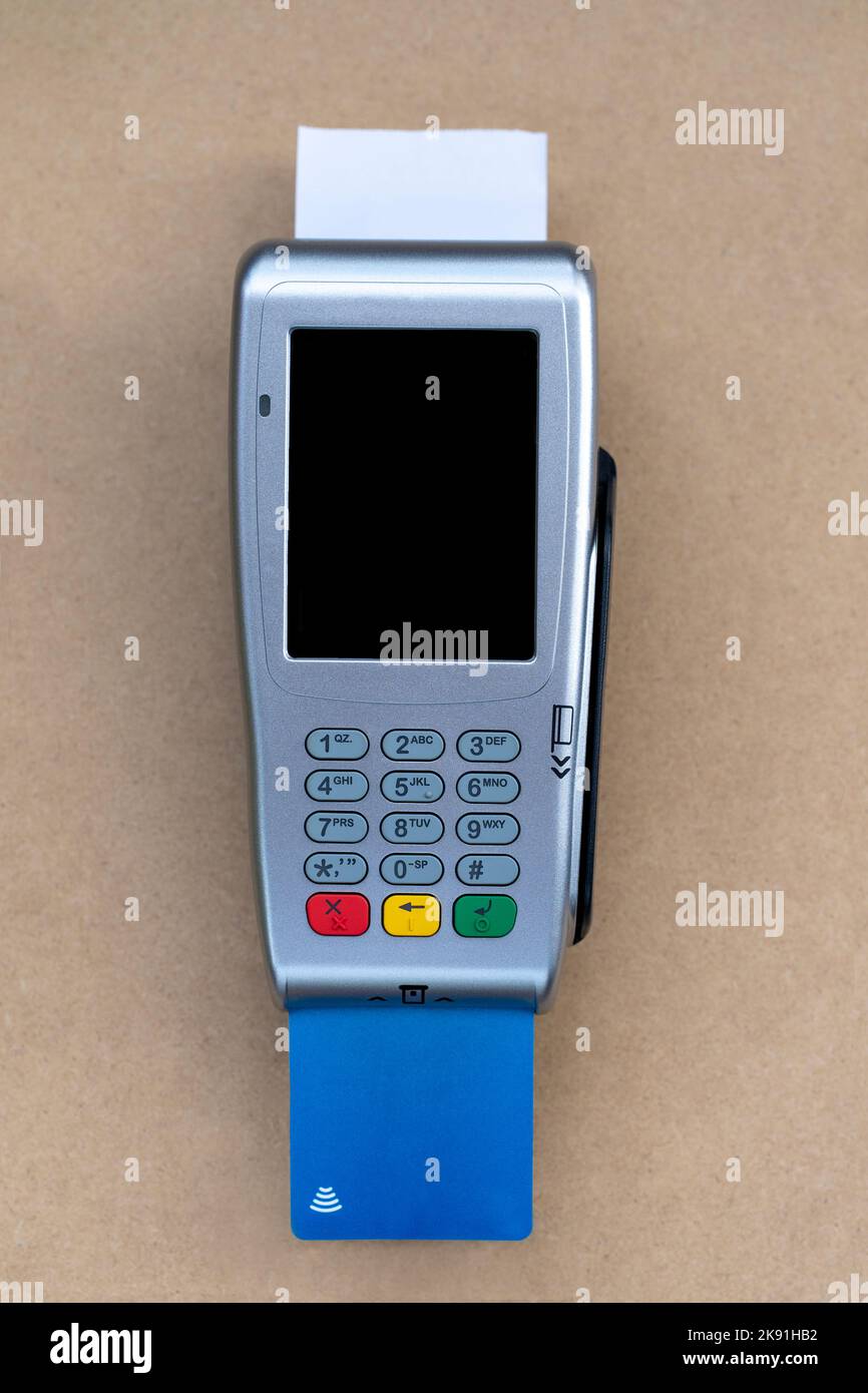 Bank terminal for payment purchases in store with bluecredit card ...