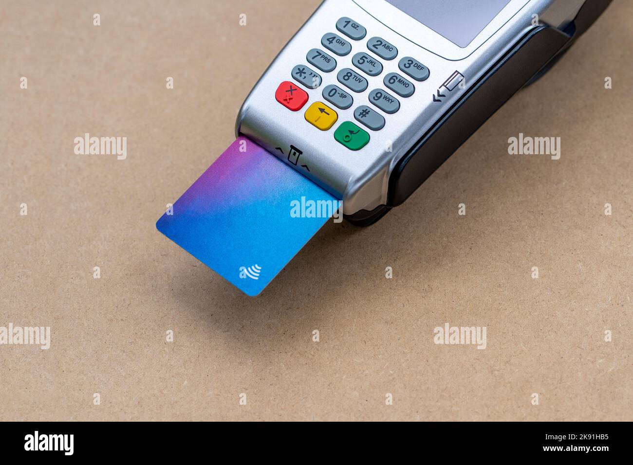 Bank terminal for payment purchases in store with credit card inside ...