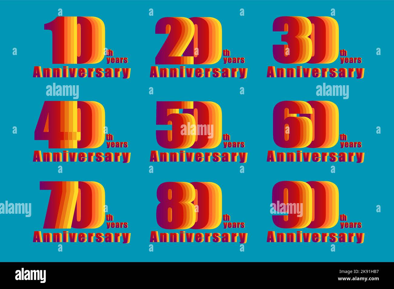 A set of red anniversary numbers isolated on a blue background Stock ...