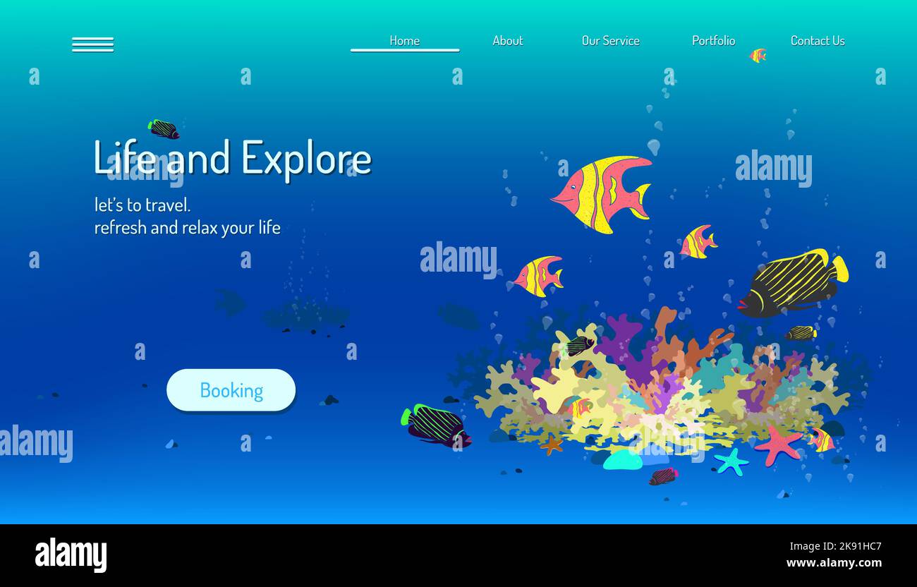 A landing page website template with underwater design for booking ...