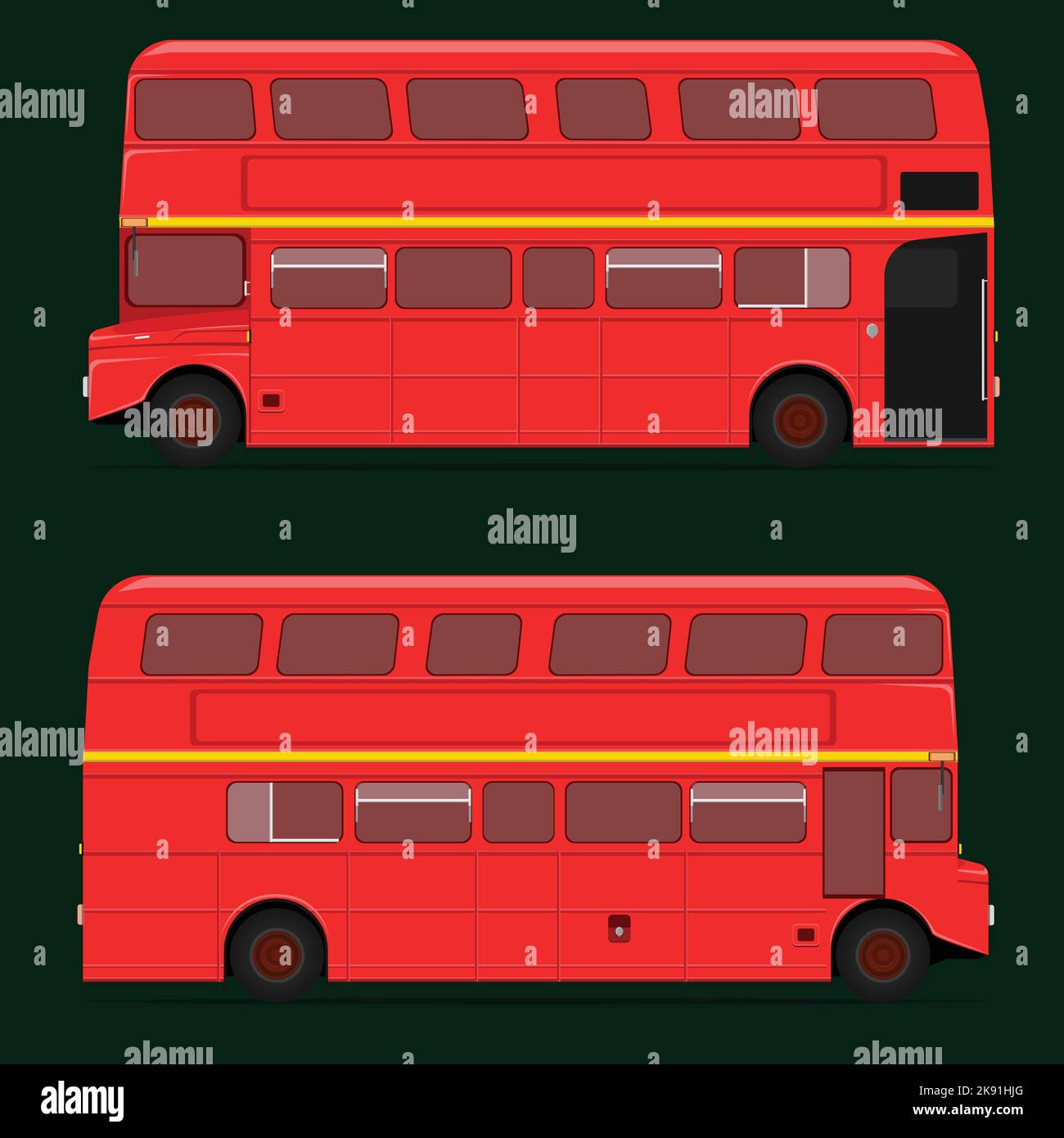 An illustration of a red double-decker bus on a black background Stock ...