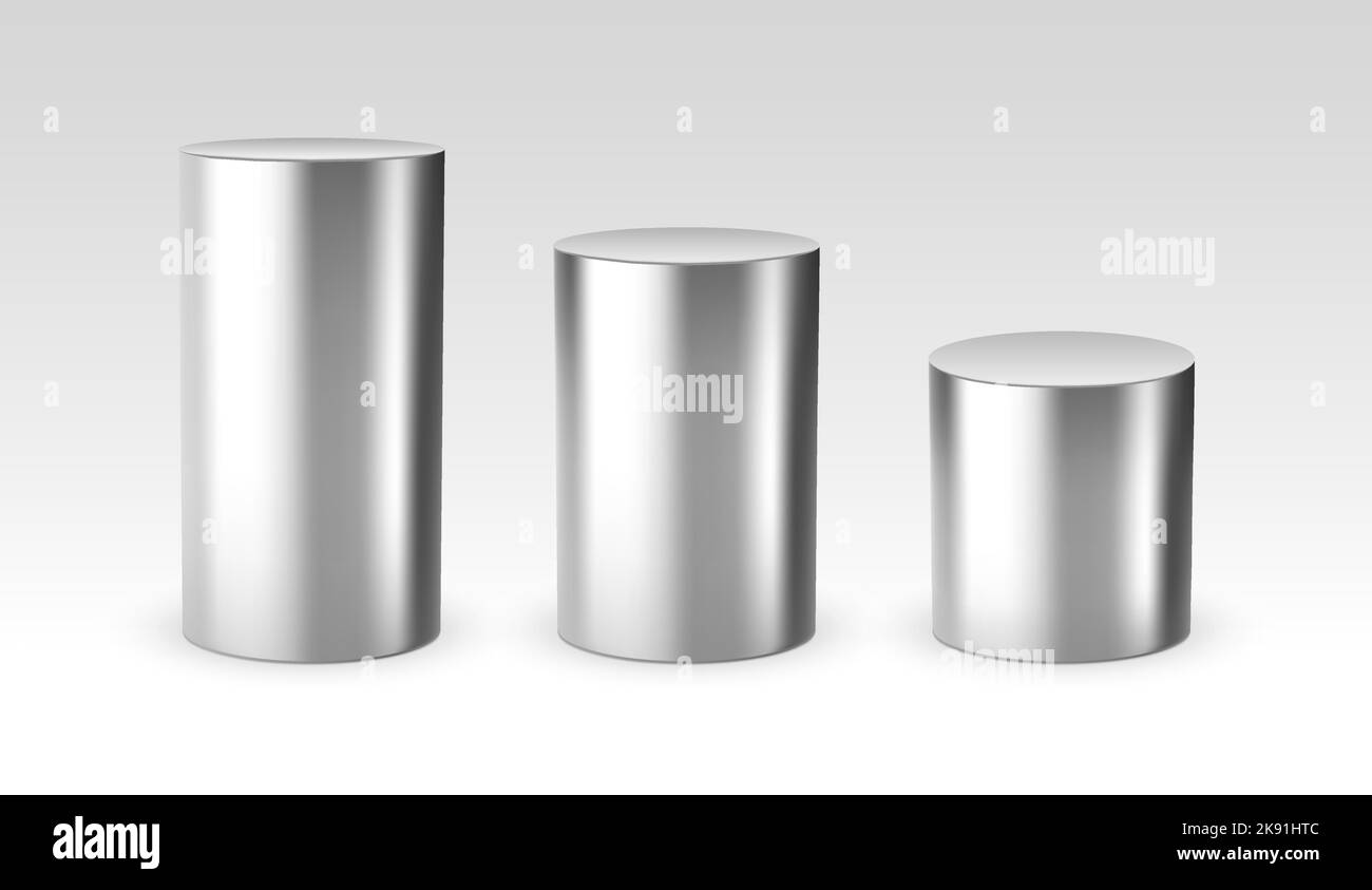 3d silver cylinder design scene stage template. Silver cylinder steel ...