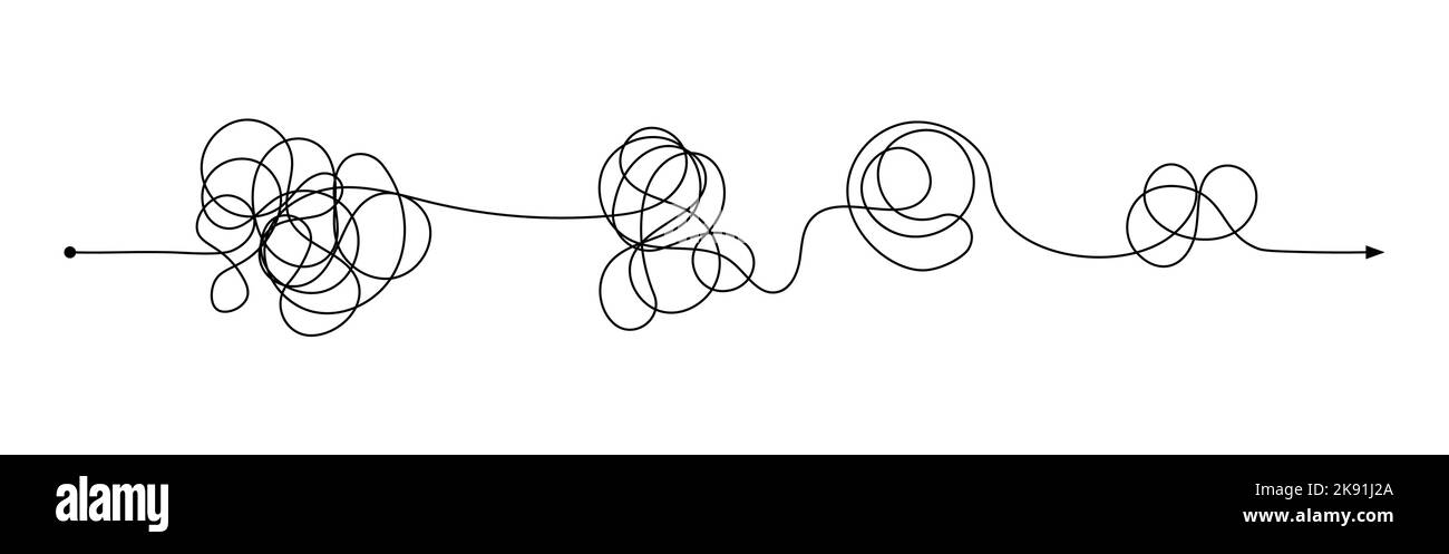 Complex problem concept knot scribble line doodle vector brain messy ...
