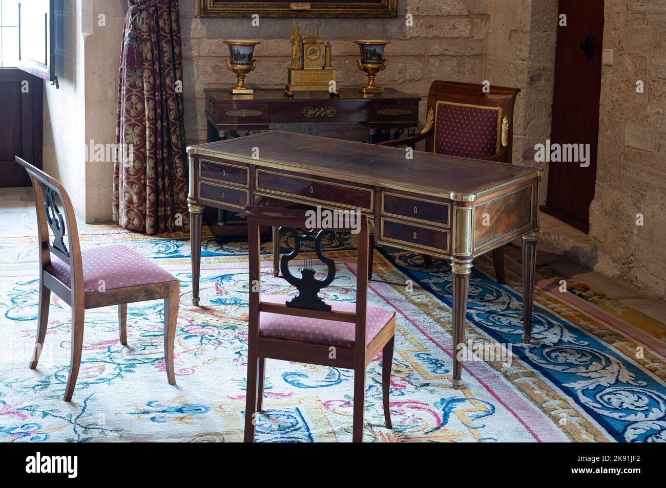 A vintage office room of the old medieval castle of Bellver Castle in ...
