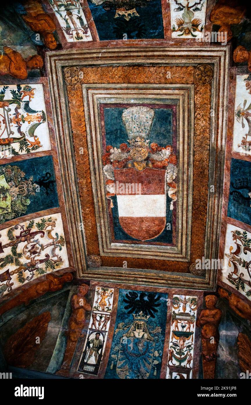 Renaissance ceiling of the entrance to the Swiss Wing of the Hofburg ...