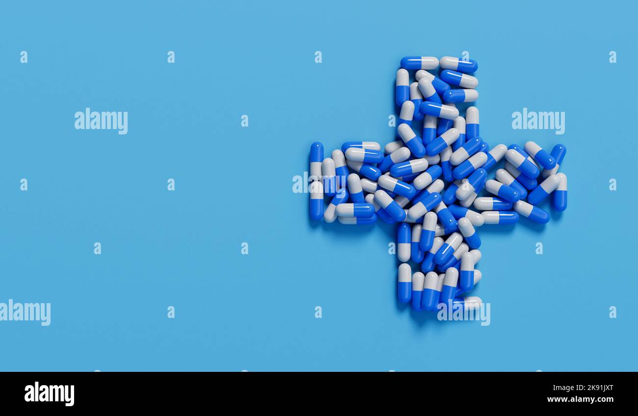 medical pill capsules in the shape of a cross. Healthcare concept. 3D ...