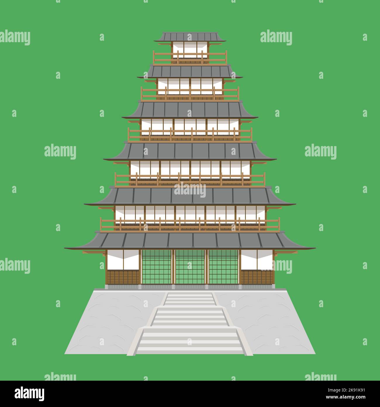 A vector illustration of a Japanese temple architecture design on a ...
