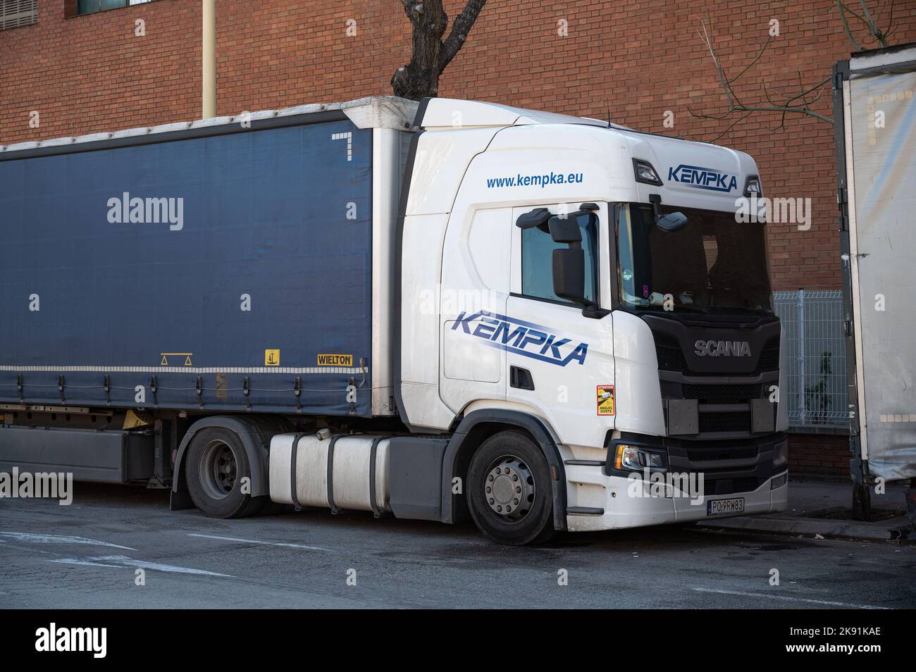 The White Scania R450 truck parked on the street Stock Photo - Alamy
