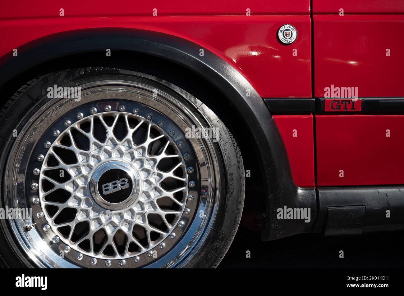 A closeup of a detail of the beautiful BBS rims of the classic second-generation Volkswagen Golf ...