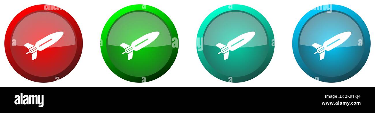 Missile, rocket, weapon, war round glossy web icon set, colorful ...