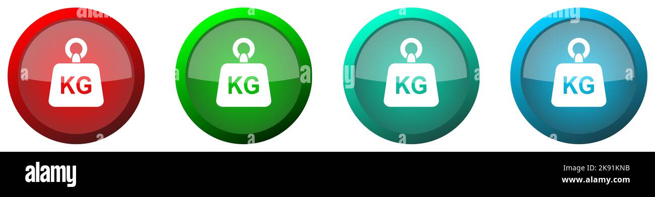 Weight, kg, kilogram round glossy web icon set, colorful buttons ...