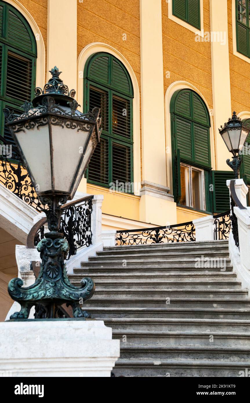 Rococo balustrade of the grand exterior stairway at Schönbrunn Palace ...