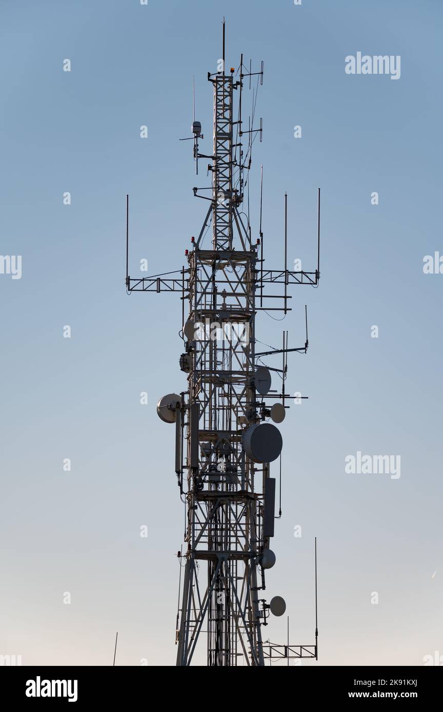 A vertical of a large telecommunications antenna in the castle of ...