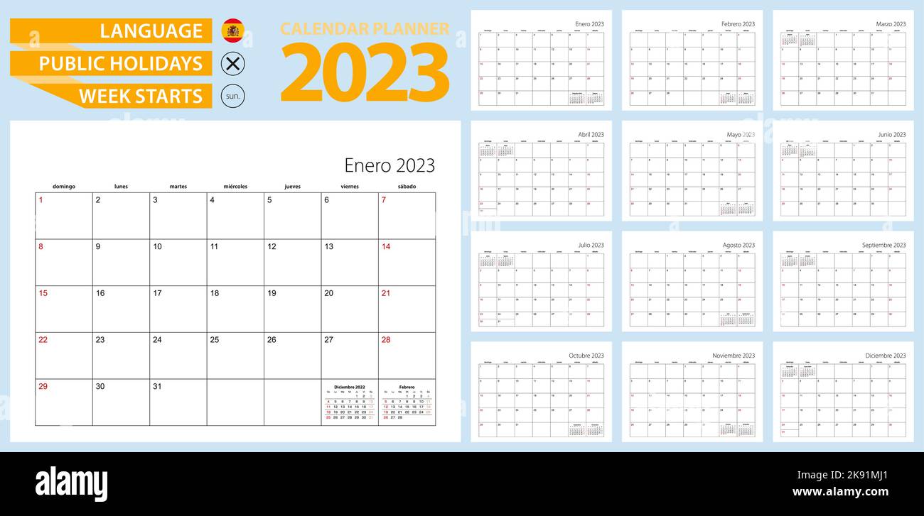 Spanish calendar planner for 2023. Spanish language, week starts from ...