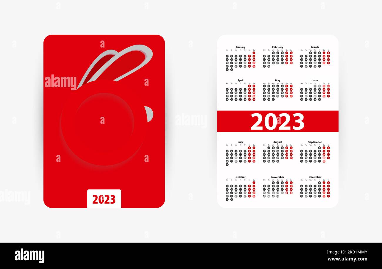 Pocket Vertical Calendar for 2023 year. Calendar with Chinese Zodiac ...