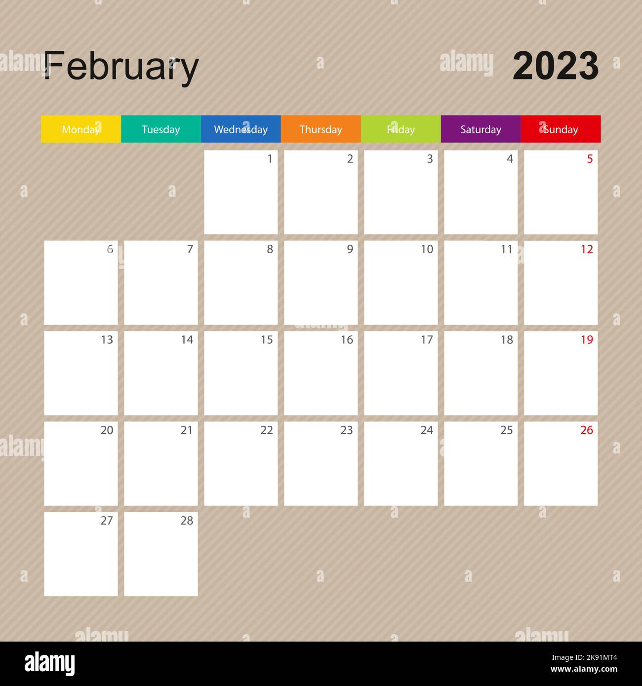 Calendar page for February 2023, wall planner with colorful design ...