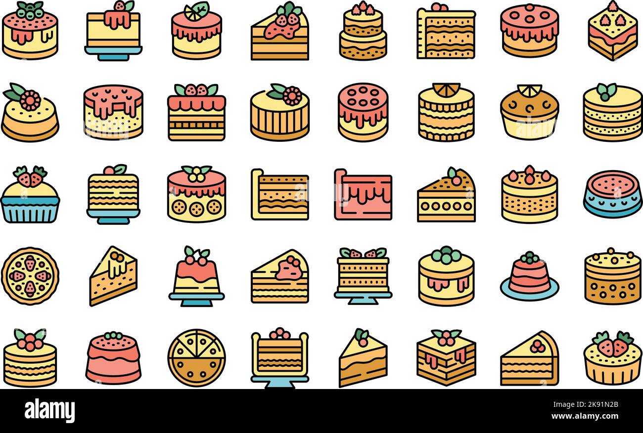 Cheesecake icons set outline vector. Cake dessert. Slice piece color ...