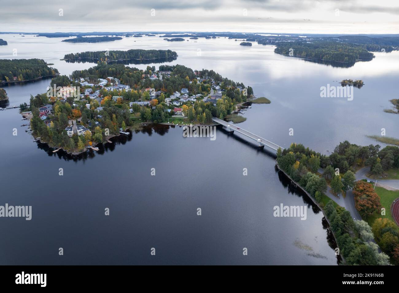 Aerial drone view of the city of Kuopio and rono island Eastern finland ...