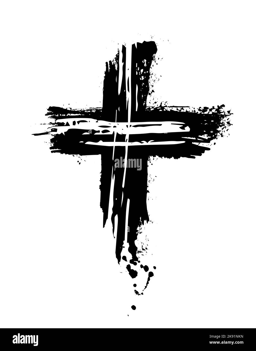 Grunge Religion Cross . Black Paint . Cross black paint strokes. Vector ...