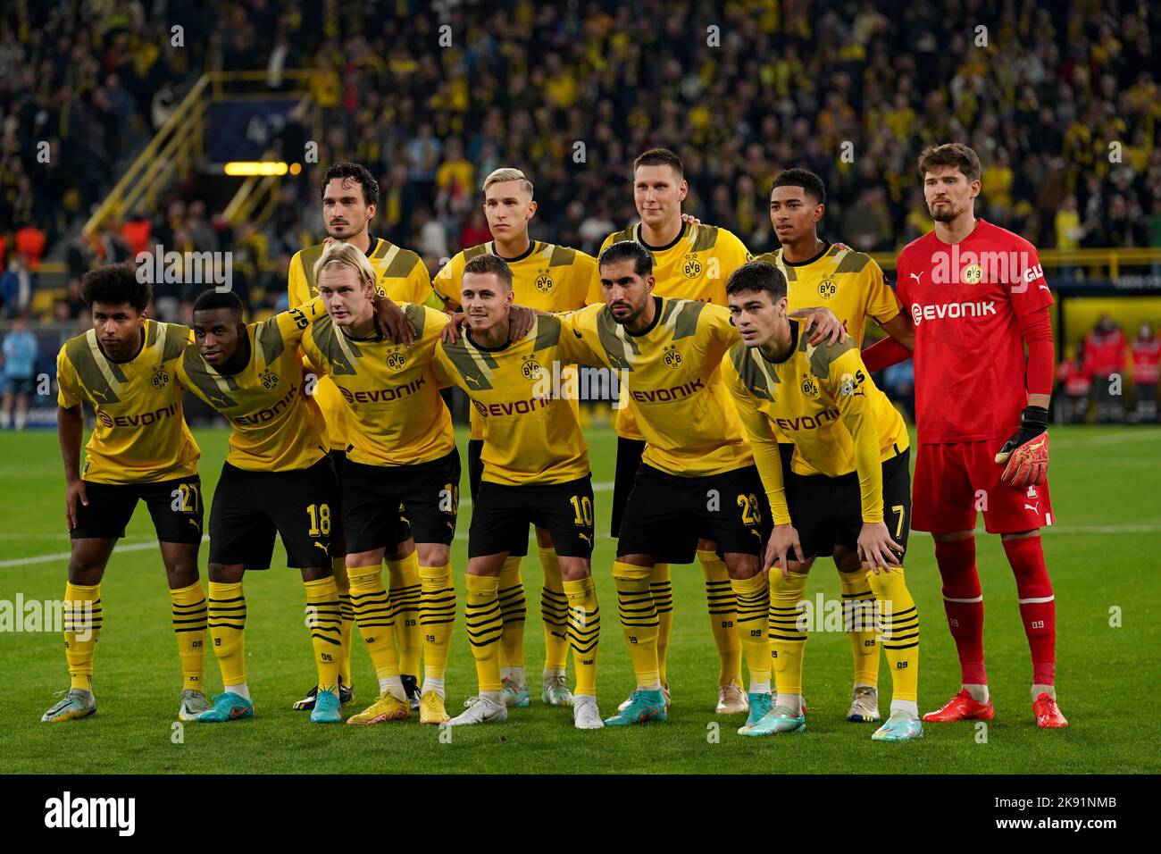 Borussia Dortmund players pose for a team photo ahead of the UEFA ...