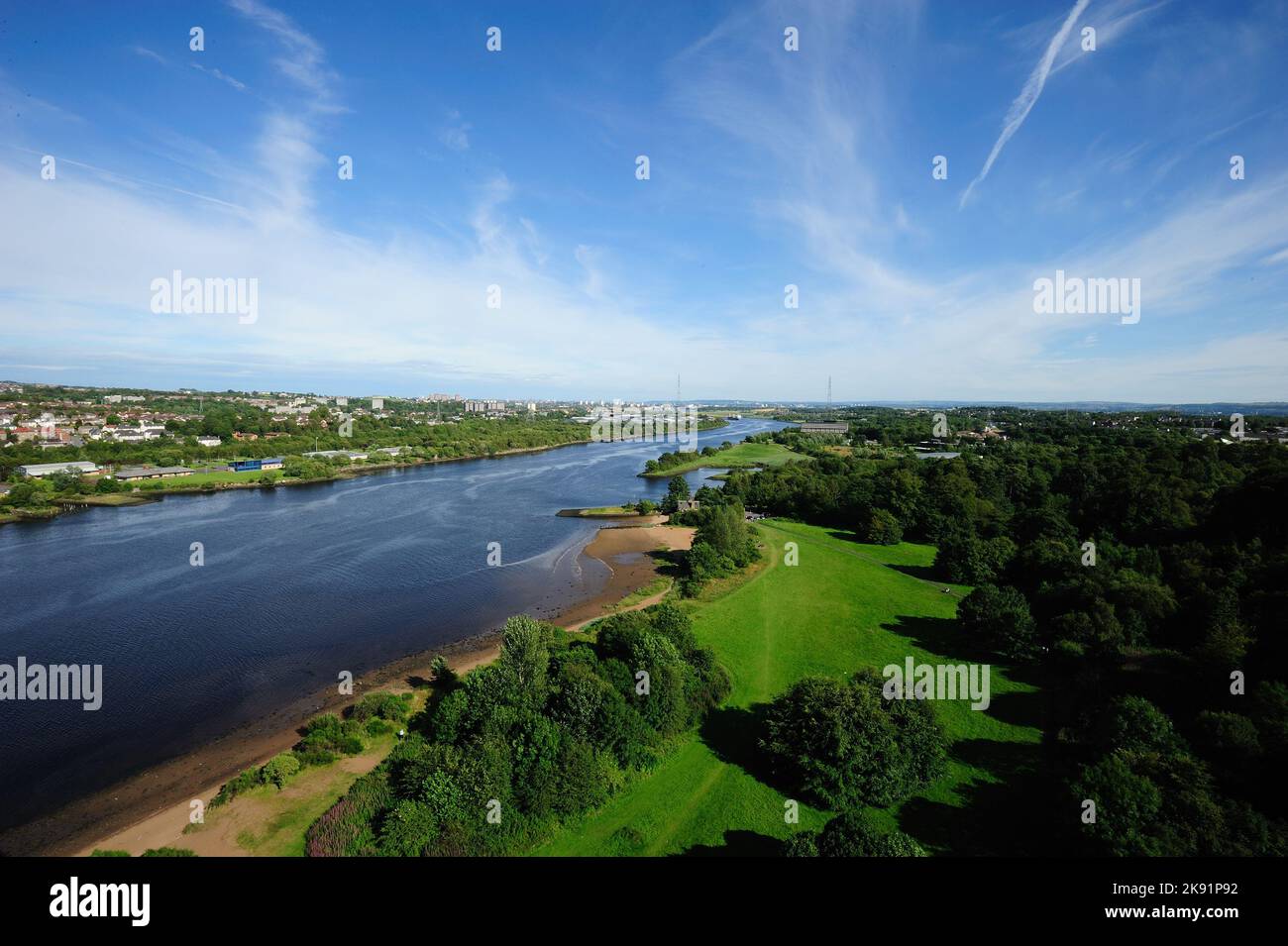 A bird's eye view of the River Clyde which is located near Glasgow ...