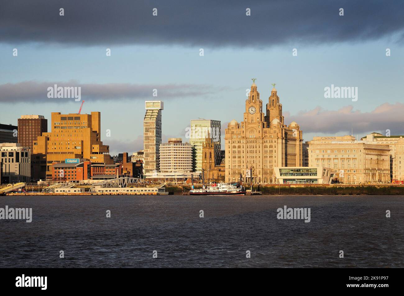 An aerial view of the beautiful city of Liverpool during sunset Stock ...