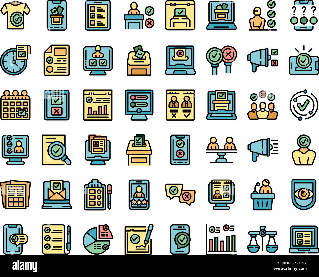 Electronic voiting icons set outline vector. Vote phone. Digital ...