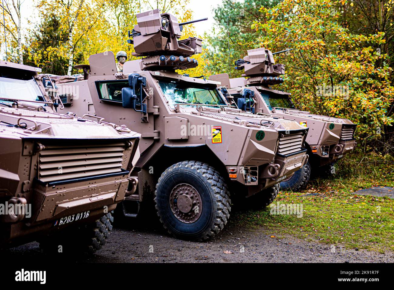 Bergen, Germany. 25th Oct, 2022. Three armored multi-purpose vehicles of the "Griffon" type ...